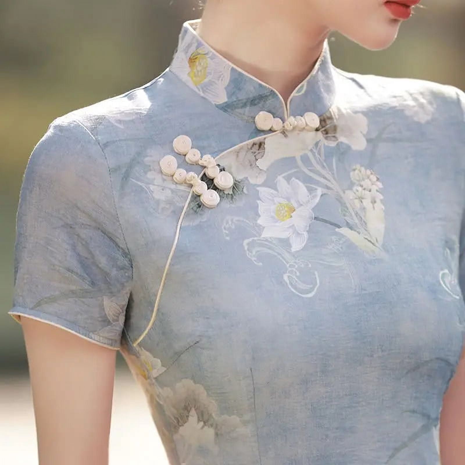 Simple Elegant Slim Qipao Women Vintage Floral Style Cheongsam ...