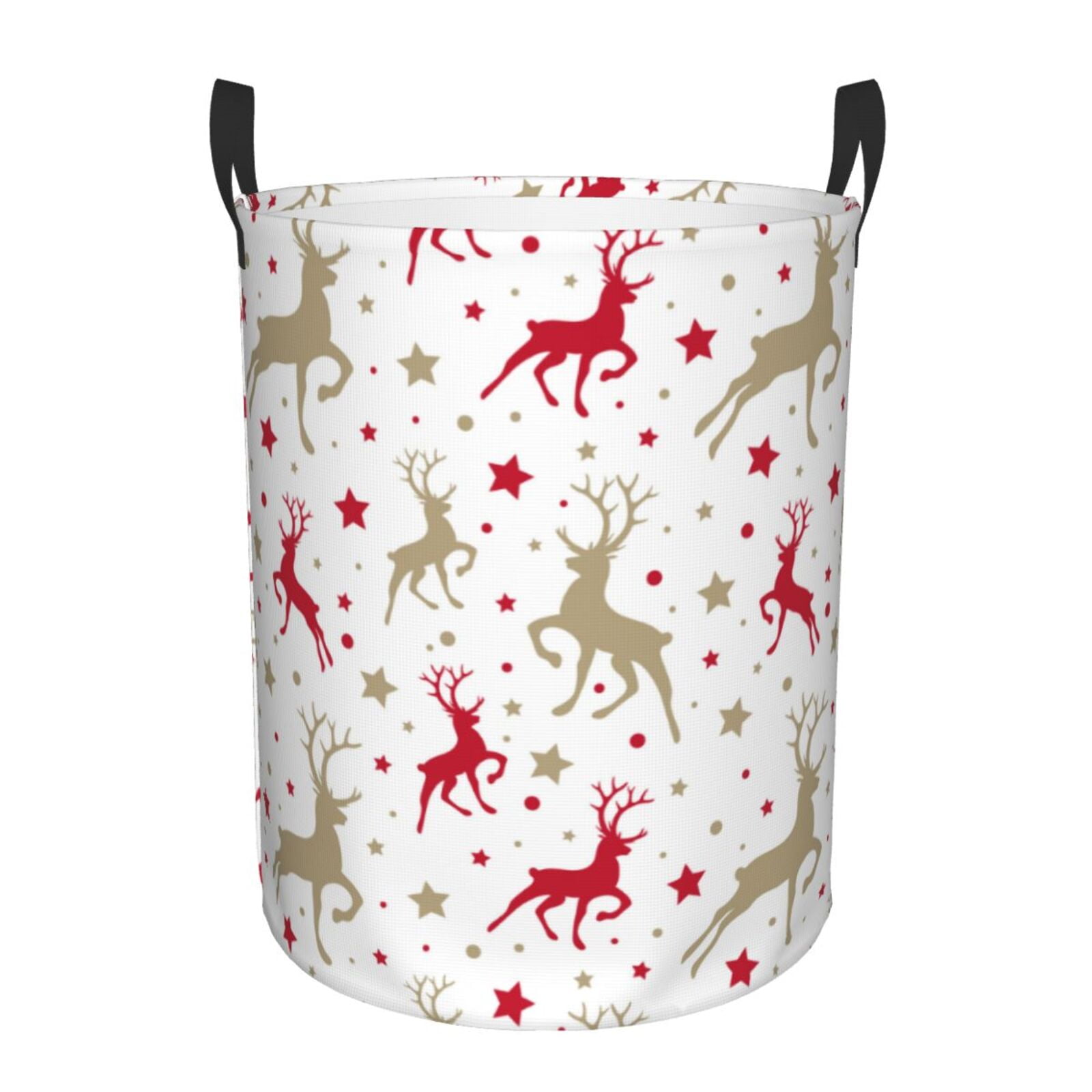 Simple Elk Deer Stars Polka Dots Round Laundry Basket, Laundry Hamper ...
