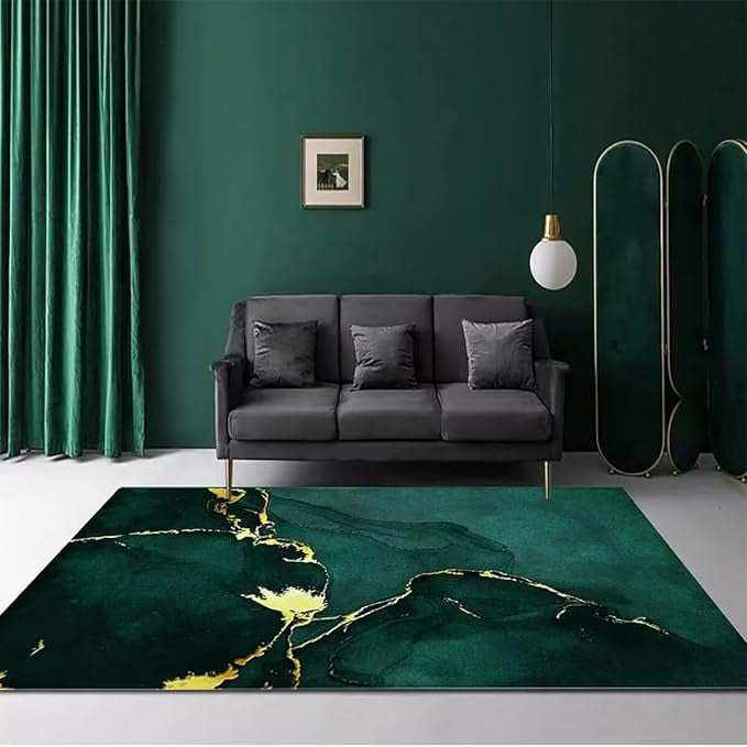 Simple Emerald Green Area Rug Under Sofa Table For Bedroom Gold Swirl ...