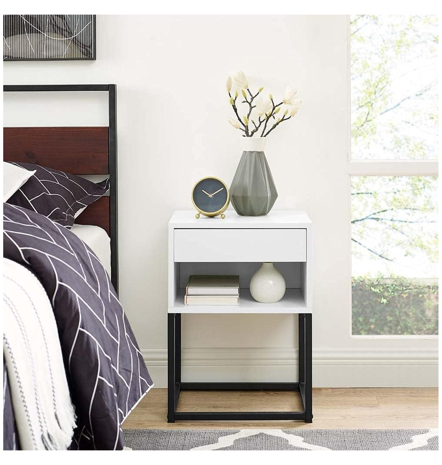 Simple End Table with Drawer and Shelf for Any Room,Nightstand,Metal ...
