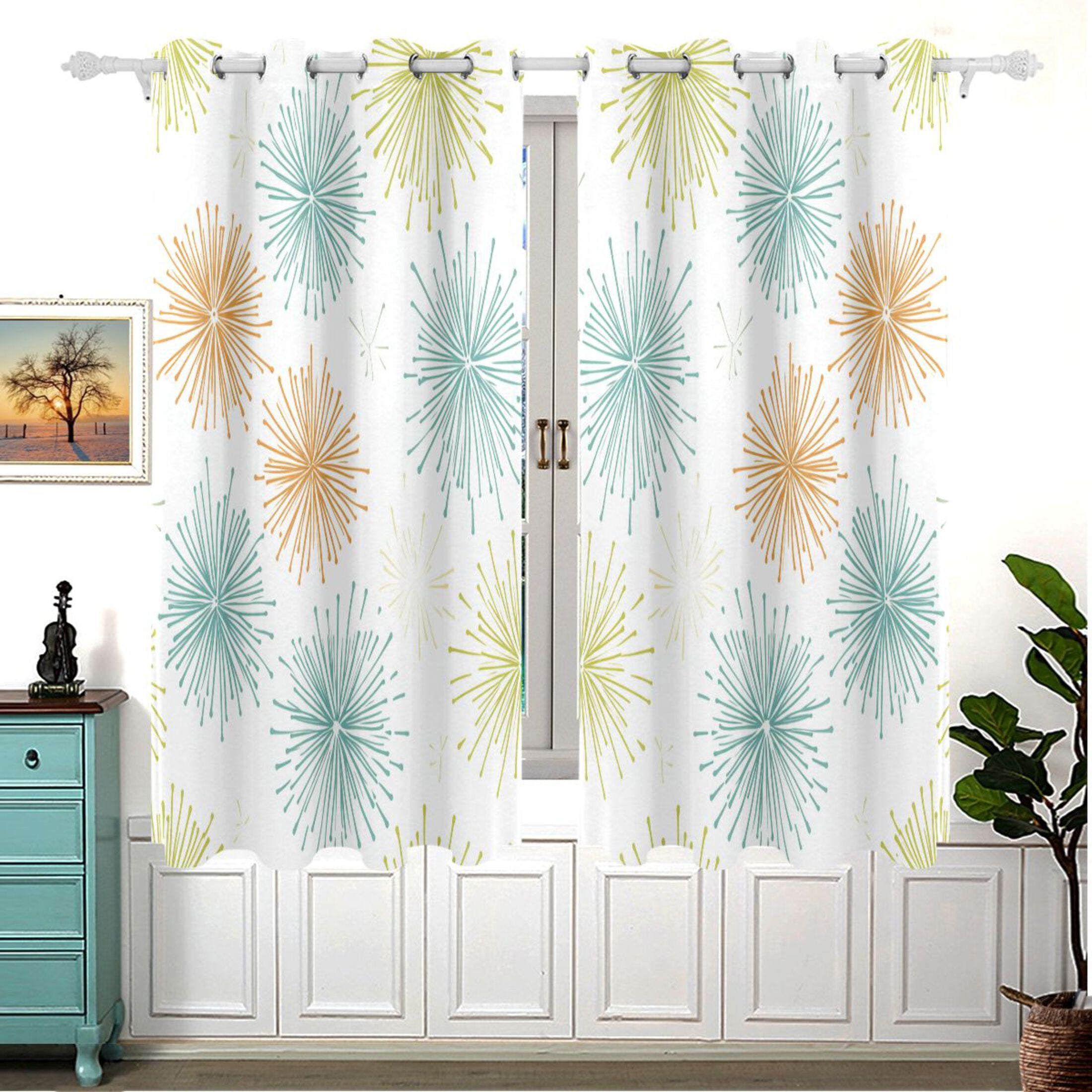 Simple Fireworks Pattern 63x55in Window Curtain Panels 63x55in 2-Piece ...