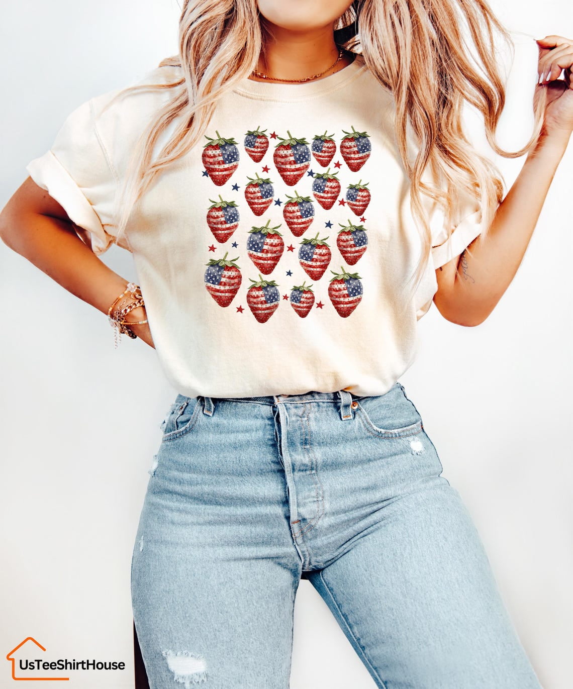 Simple Fit 4th of July Strawberries Shirt, 4th of July Shirt, Women 4th ...