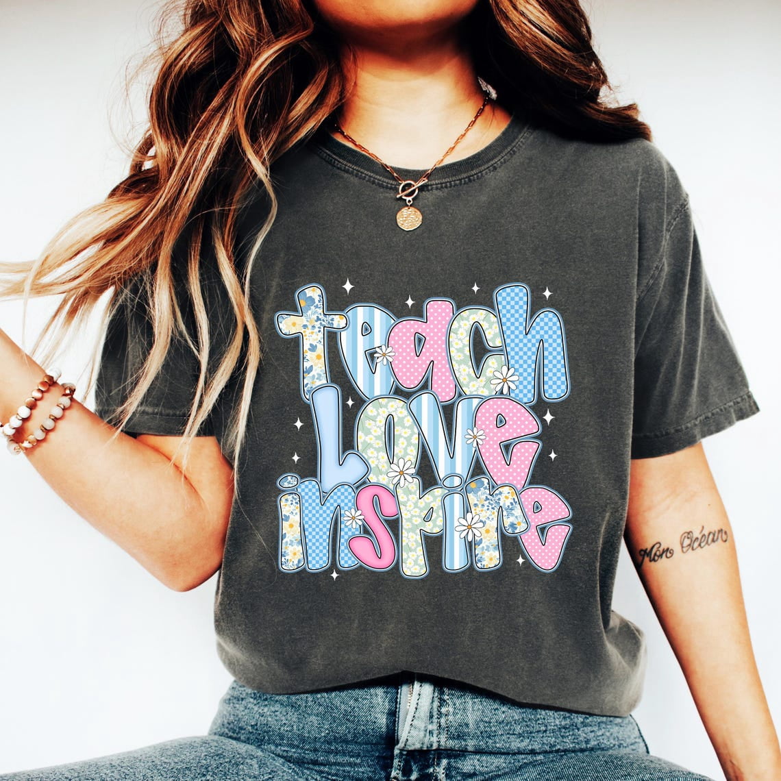 Simple Fit Bohho Teach Love Inspire Shirt, Inspirational Teacher Shirts ...