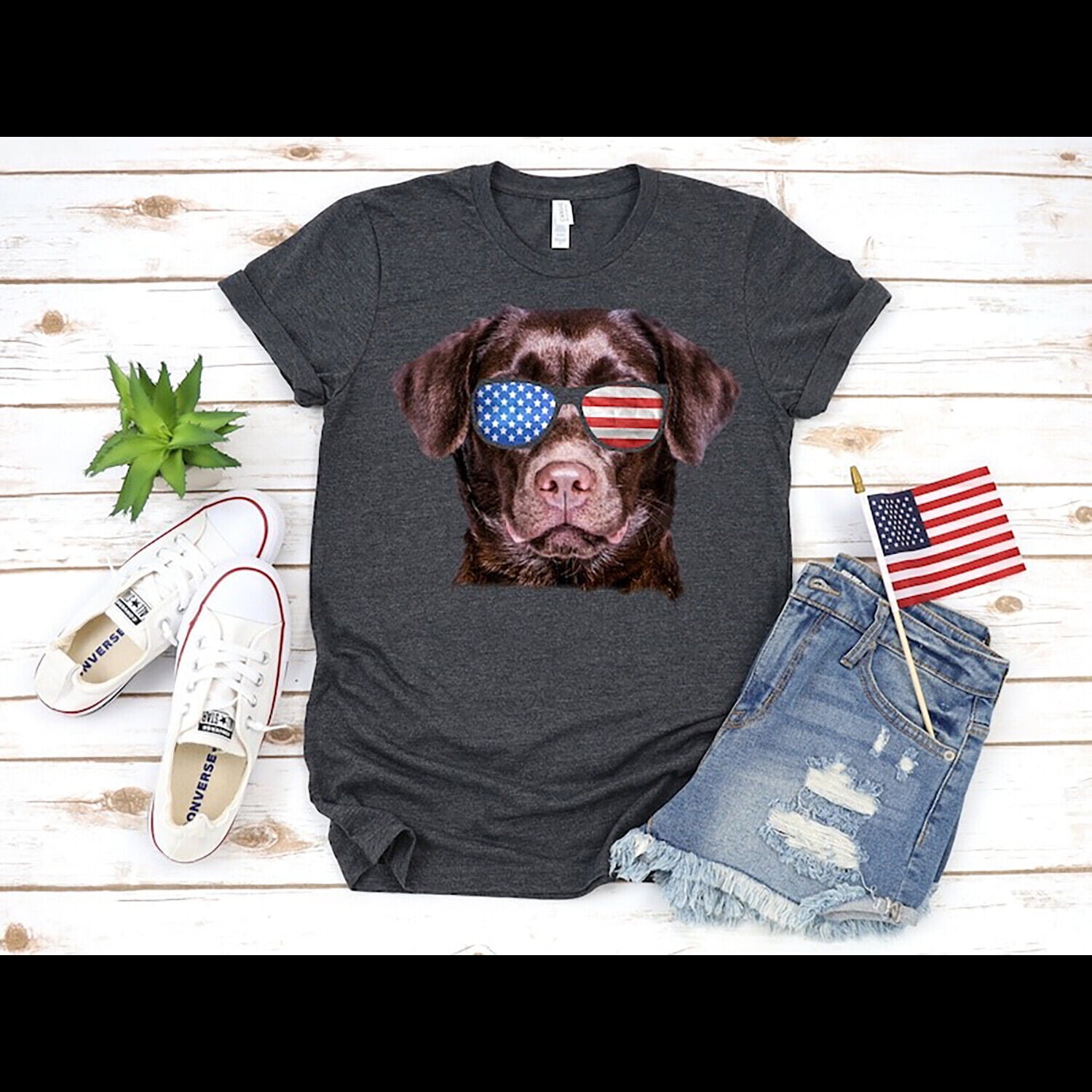 Simple Fit Brown Lab Usa Flag T-Shirt, Chocolate Labrador July 4Th ...