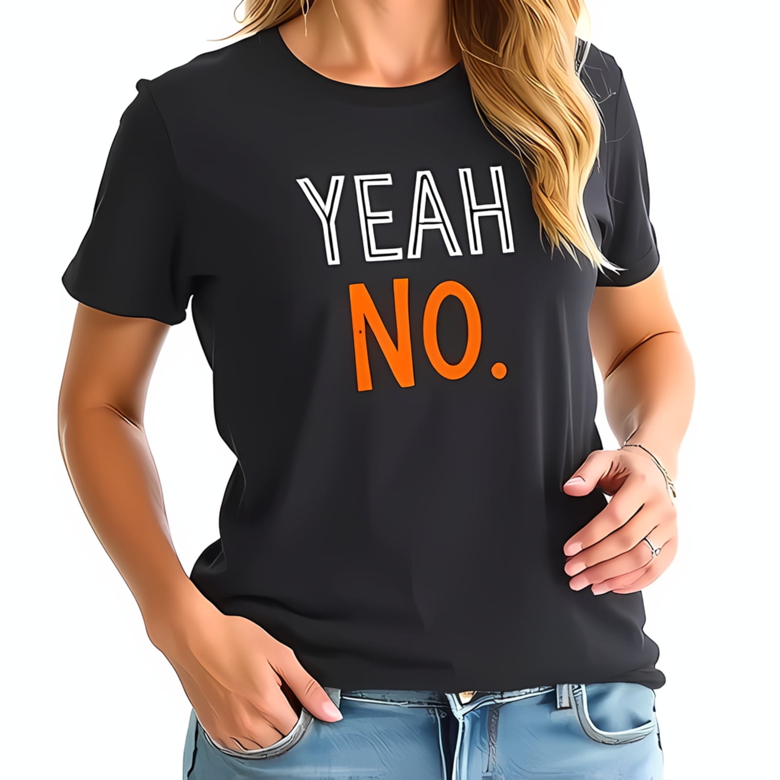 Simple Fit Casual Black Cotton Short Sleeve T-Shirt With Playful 'Yeah ...