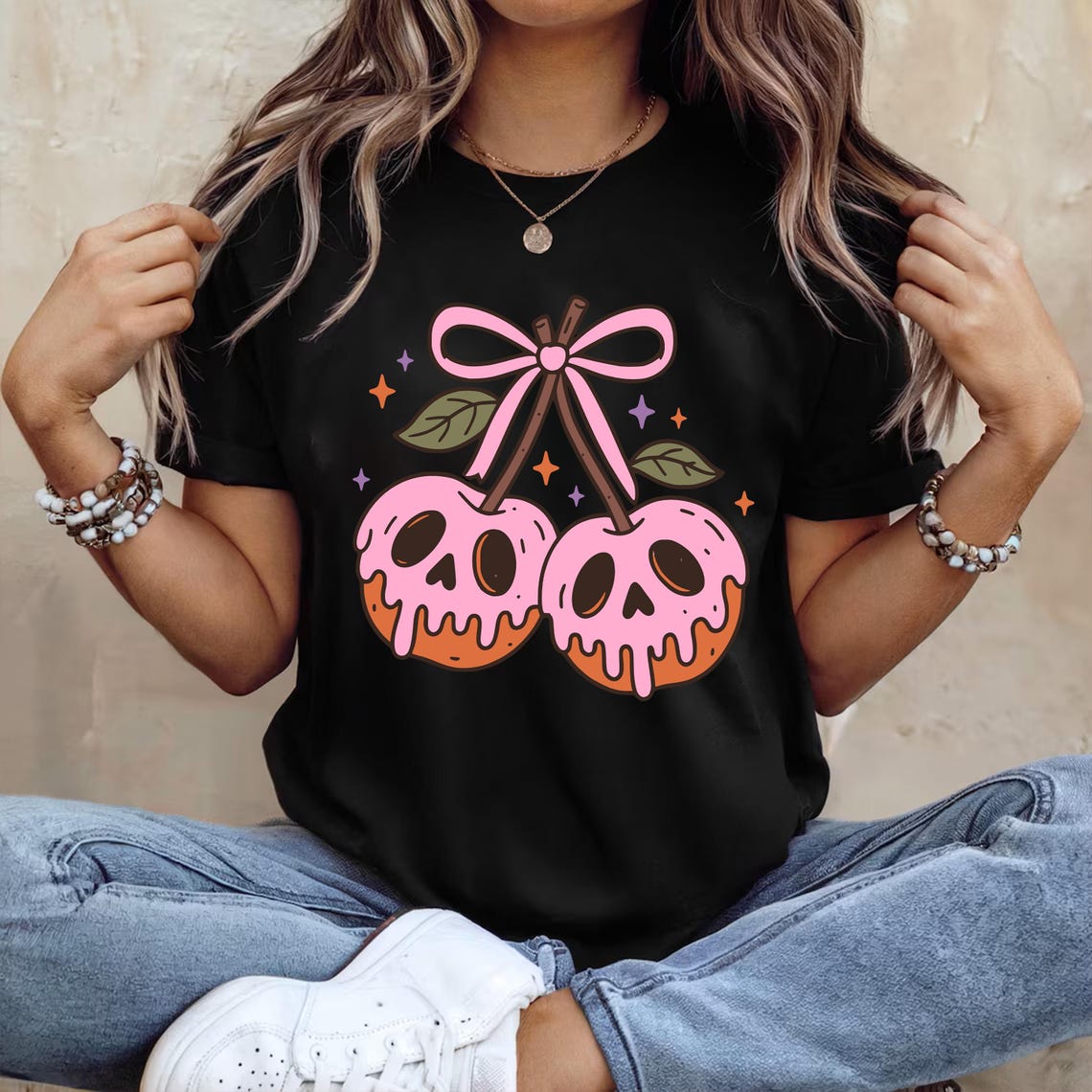 Simple Fit Cherry Skull Shirt, Creepy Cute Shirt, Pastel Goth Winter ...