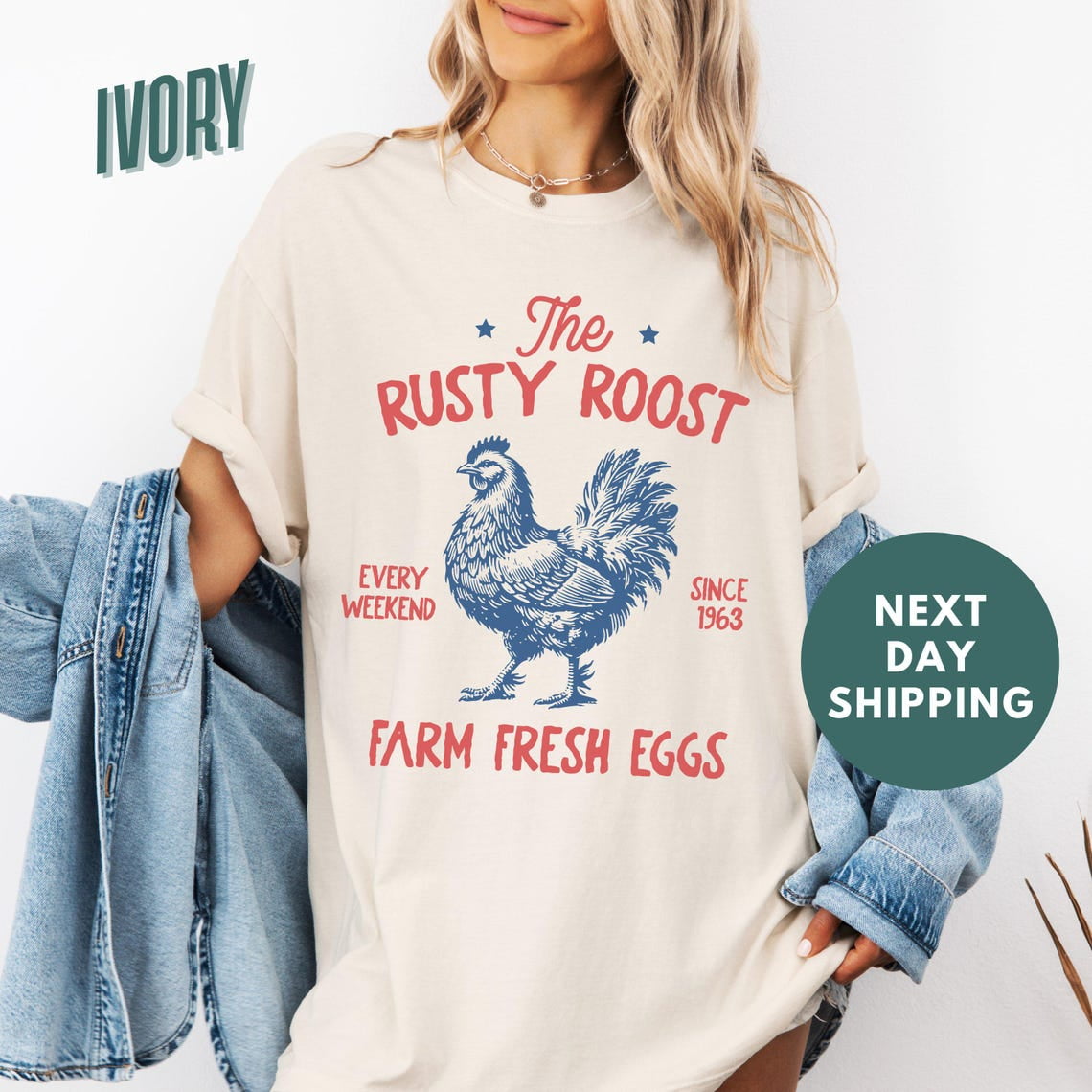 Simple Fit Chicken Shirt, The Rusty Roost Farm Fresh Eggs Shirt, Farmer ...