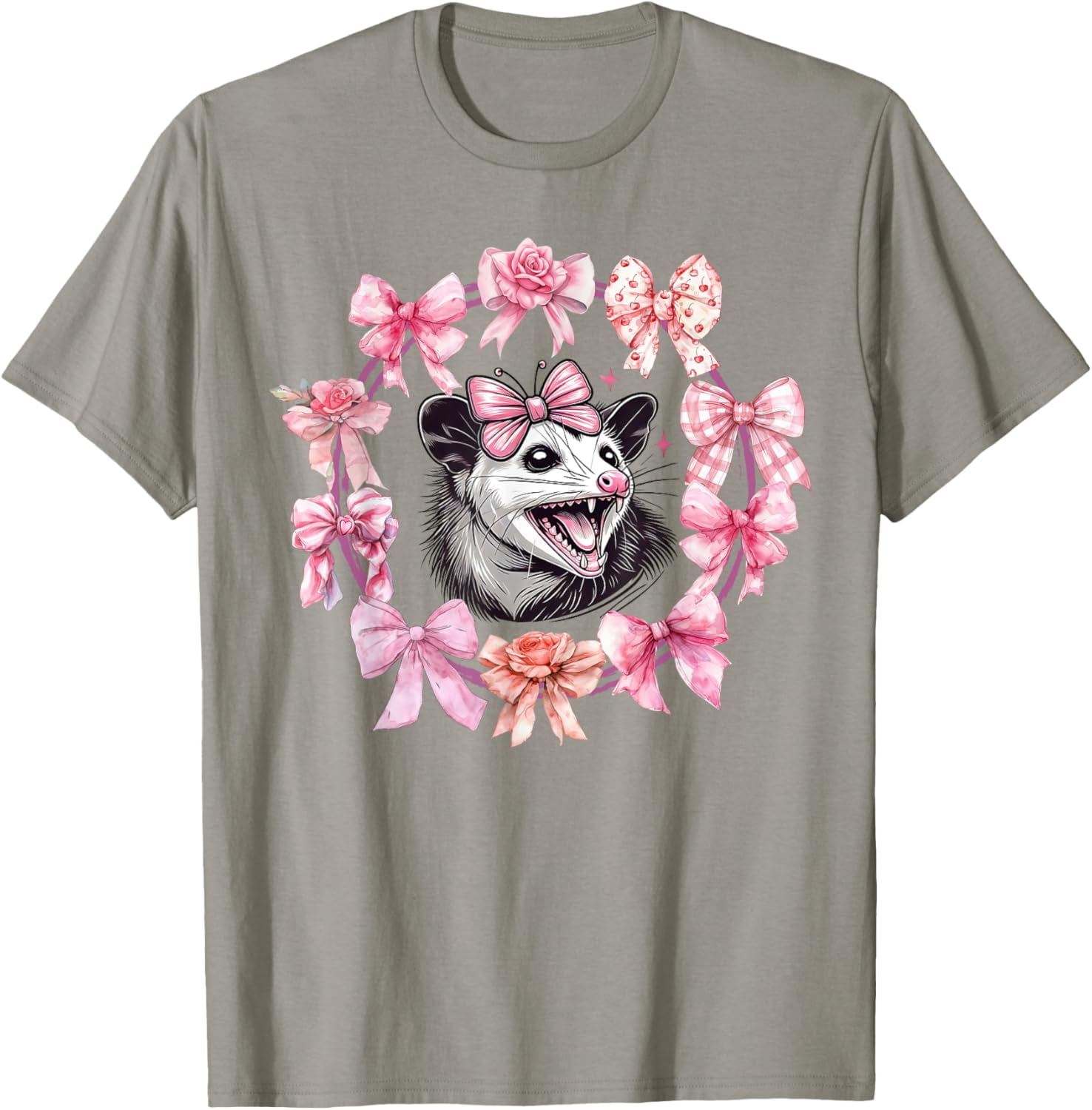Simple Fit Coquette Bows Girly Girl Feral Possum Pink Design T-Shirt ...