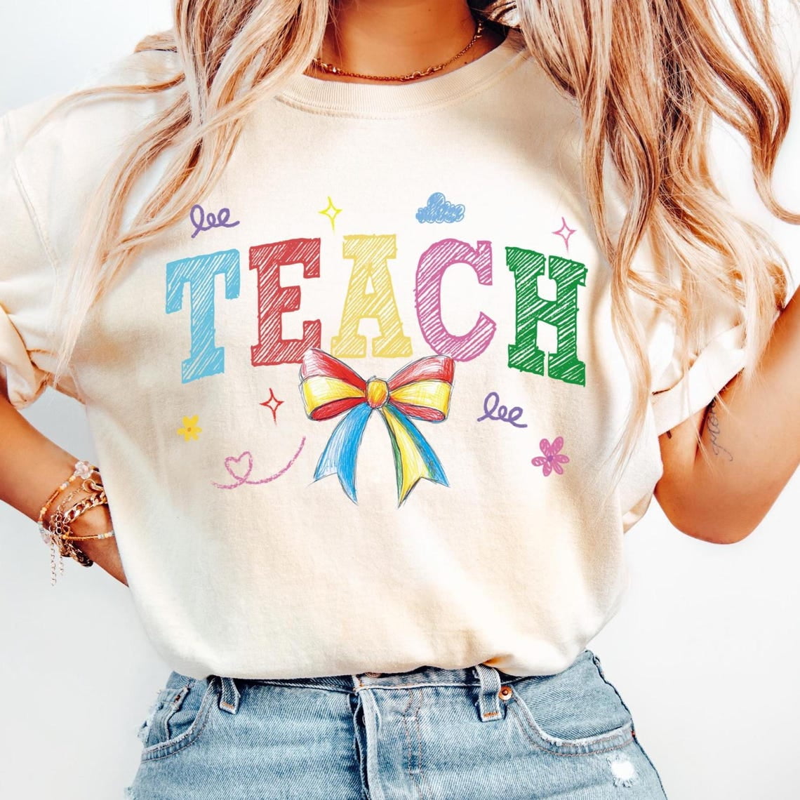 Simple Fit Coquette Teach T-Shirt, Bow Teach Shirt, Teacher ...