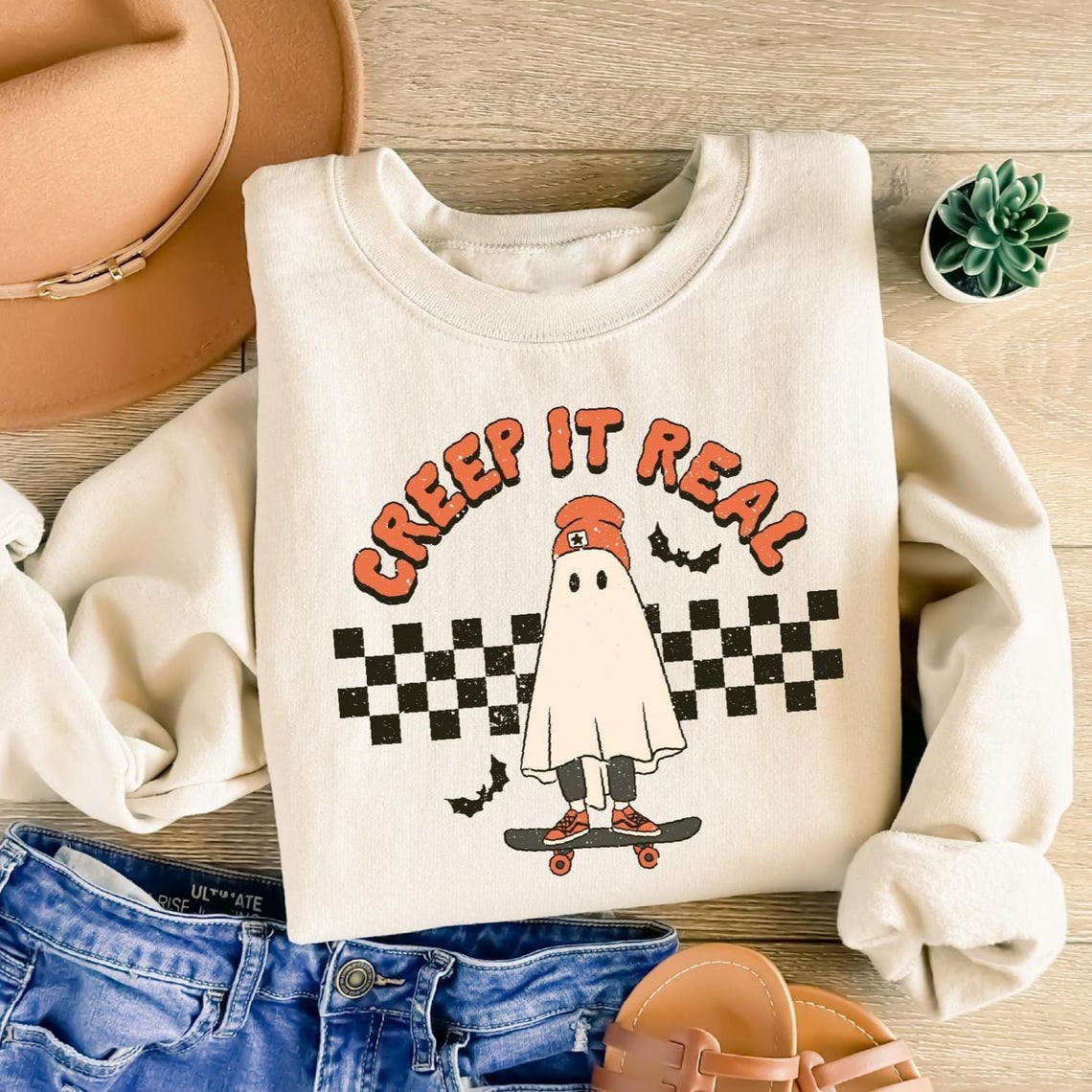Simple Fit Cute Ghost Happy Holidays Sweatshirt, Creep It Real Happy ...