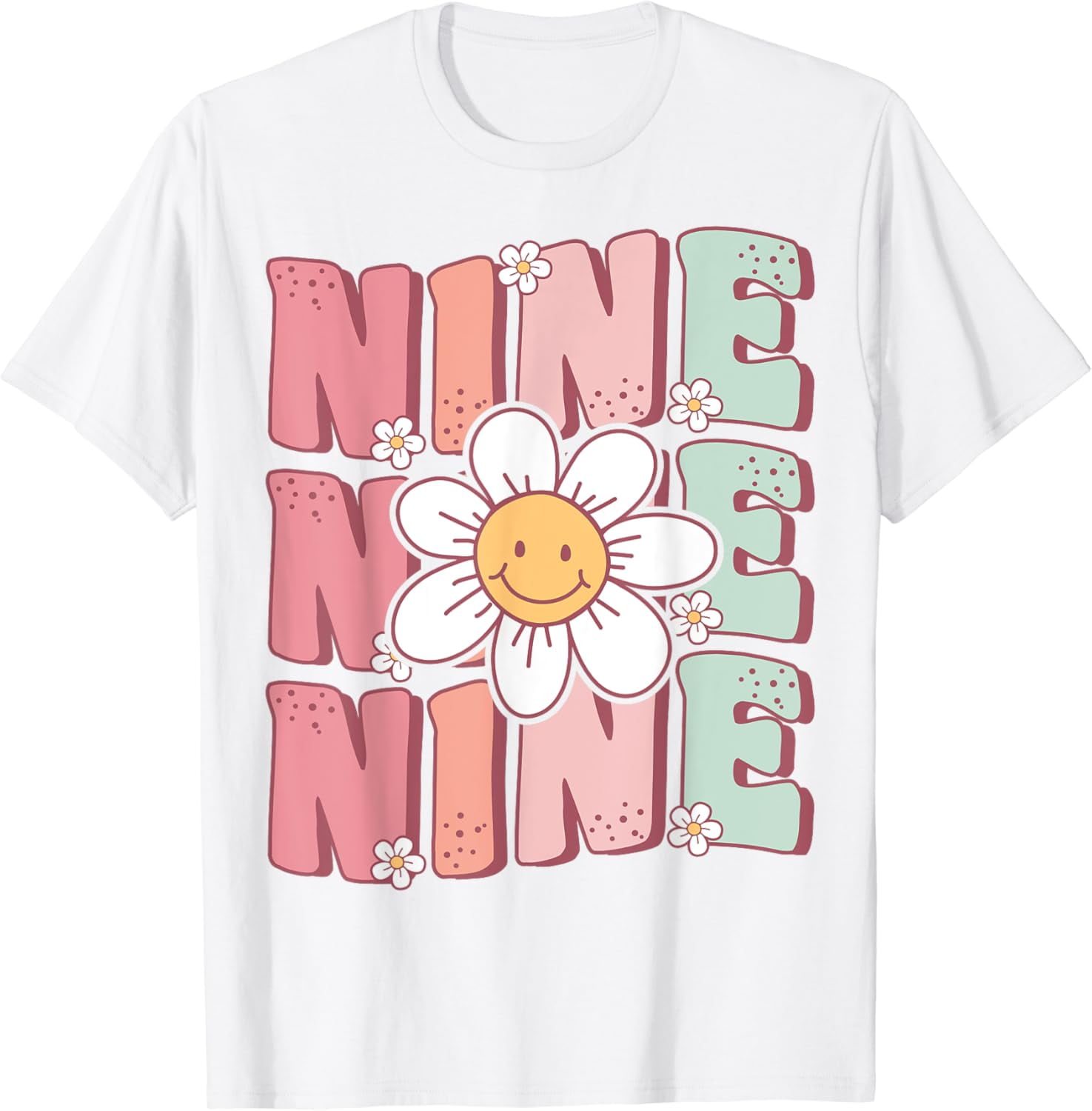Simple Fit Cute Groovy 9Th Birthday Party Daisy Flower Nine Year Old T ...