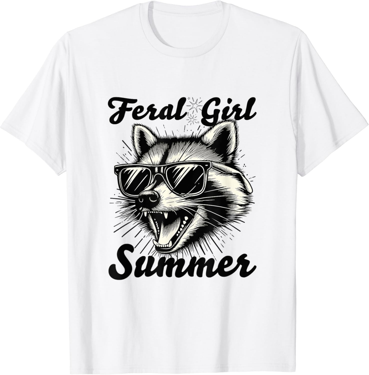 Simple Fit Feral Girl Summer Funny Raccoon T-Shirt - Walmart.com