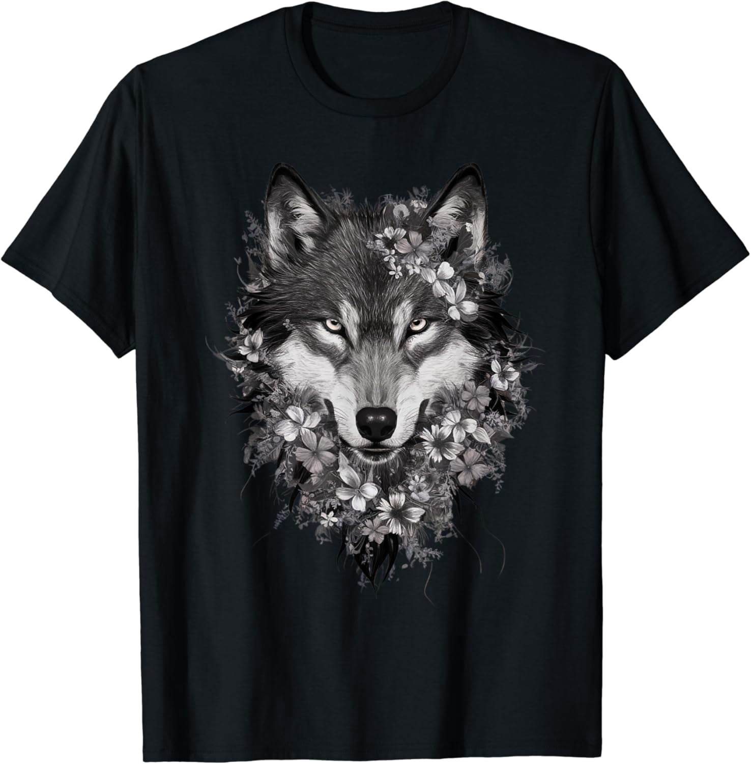Simple Fit Floral Wolf Vintage Flowers Wolf Face For Wolves Lover T ...