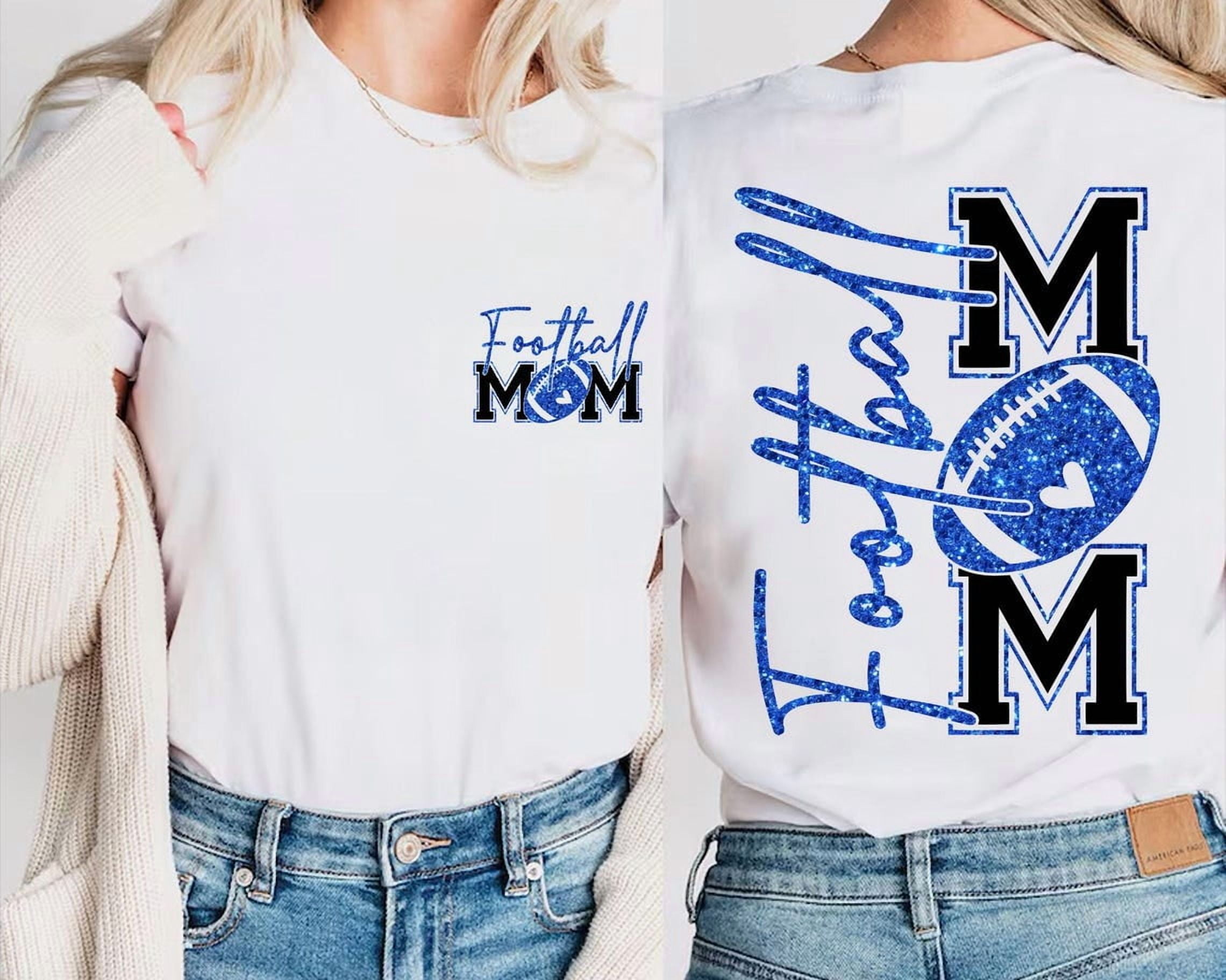 Simple Fit Football Mom Sweatshirt, Faux Blue Glitter Football Mom ...