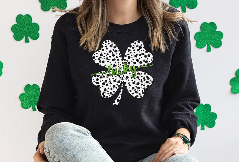 Simple Fit Four Leaf Clover Dalmatian Sweatshirt , St Patricks Day ...