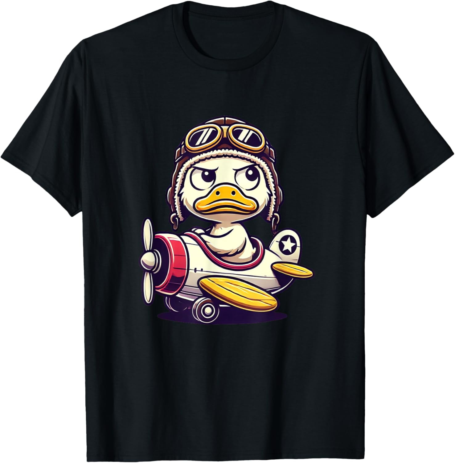Simple Fit Funny Pilot Duck Cute Duck In Plane Aviation Humor T-Shirt ...