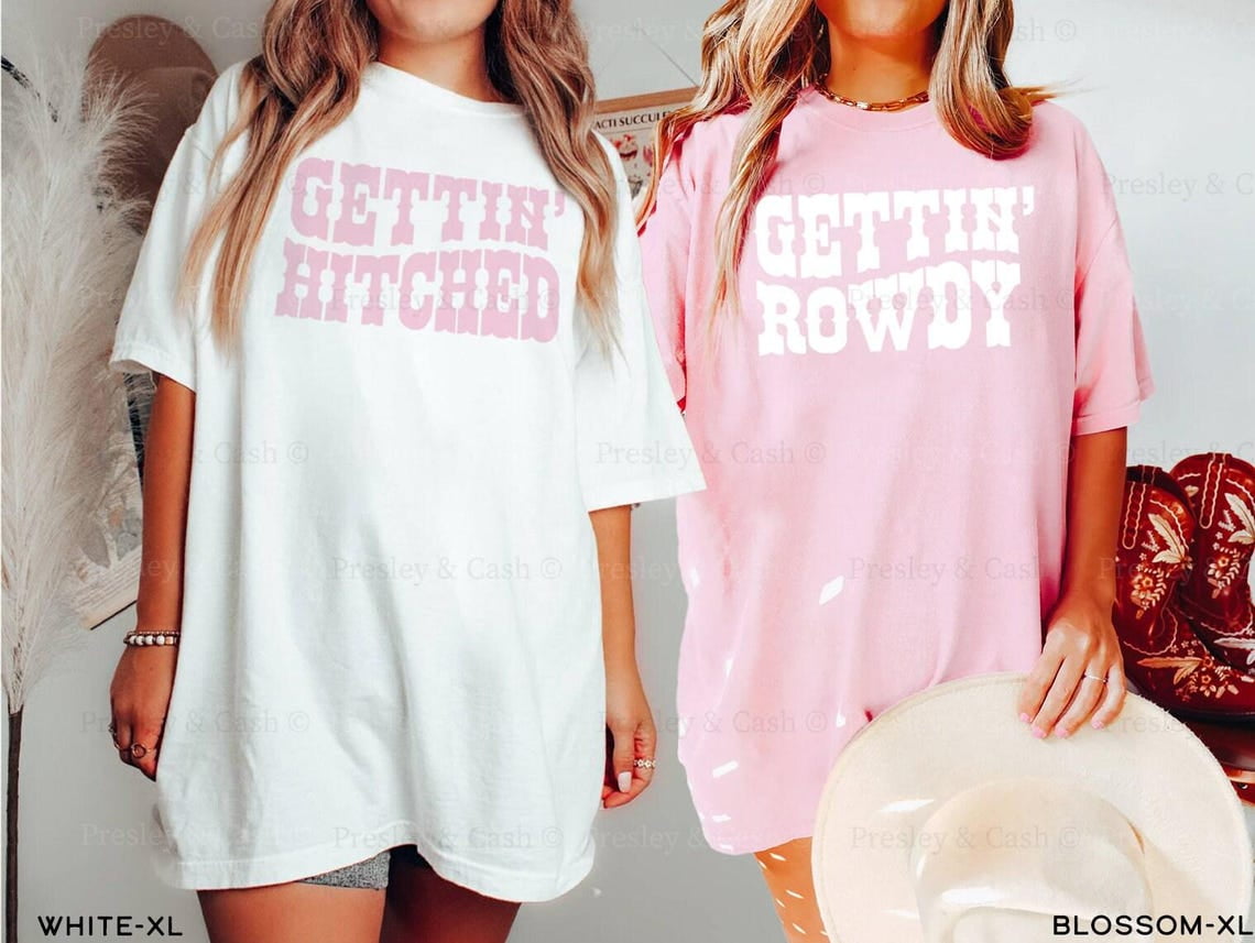 Simple Fit Getting Hitched Getting Rowdy Shirts Pink Cowgirl ...