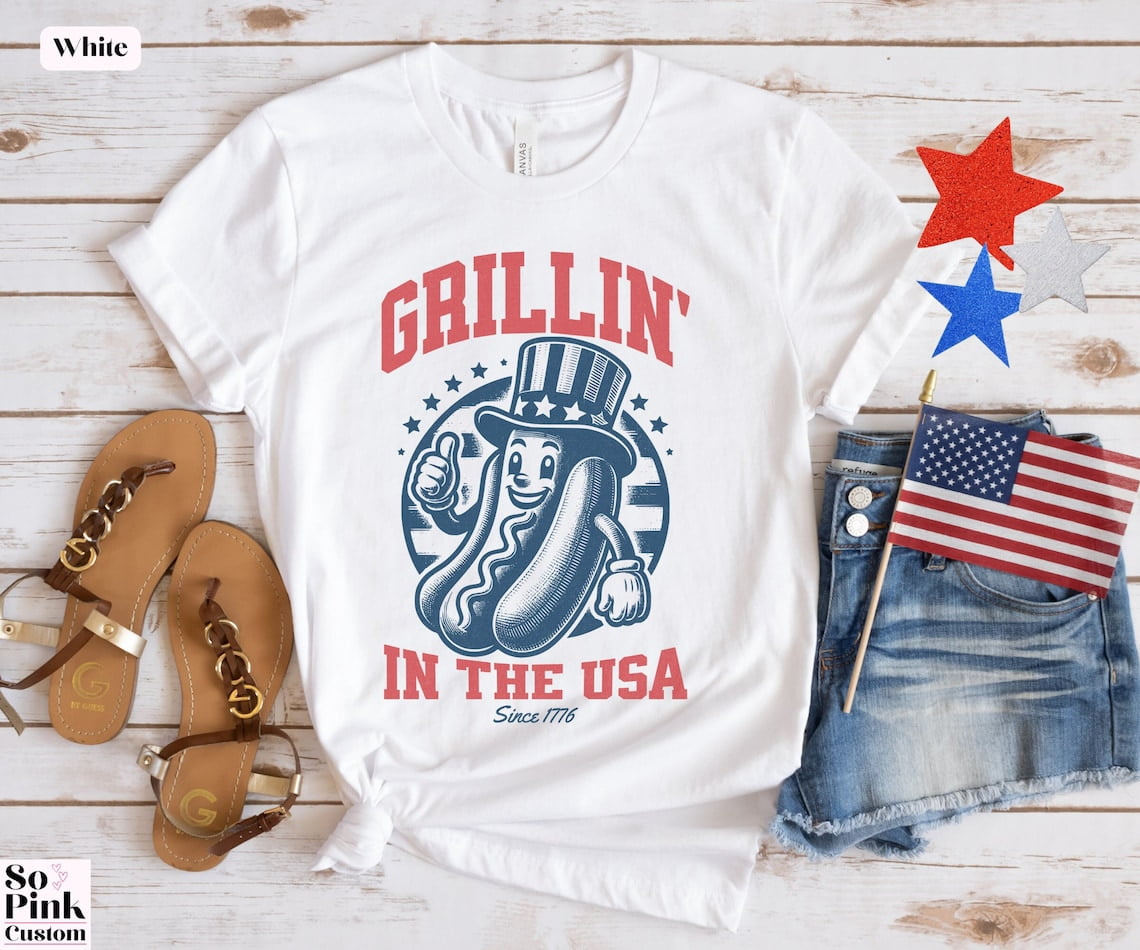 Simple Fit Grillin' in the USA Shirt, Patriotic Hot Dog Shirt, Vintage ...