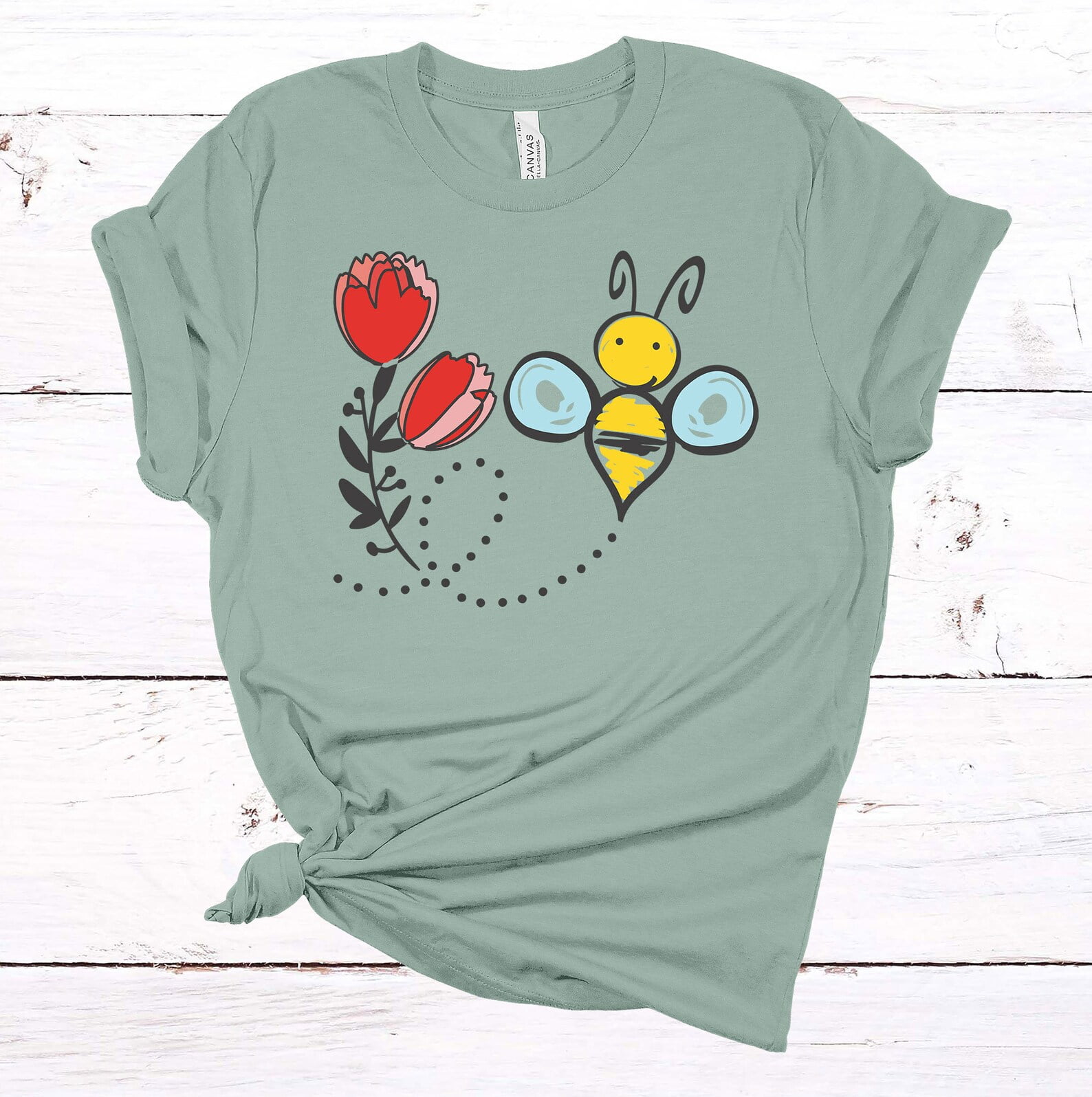 Simple Fit Hand Drawn Bee And Flowers, Cute Bee Shirt, Pretty Flower ...