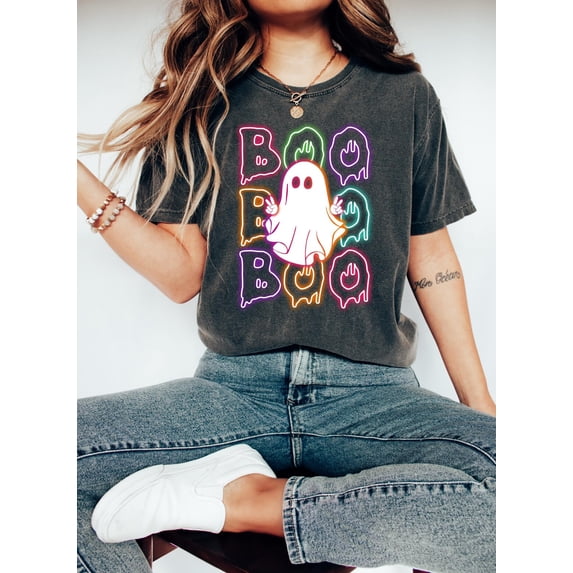 Simple Fit Happy Holidays Boo Neon T-Shirt, Neon Happy Holidays Ghost ...