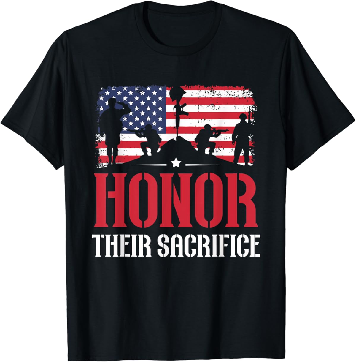 Simple Fit Honor Their Sacrifice Memorial Day Veteran Military Combat T ...
