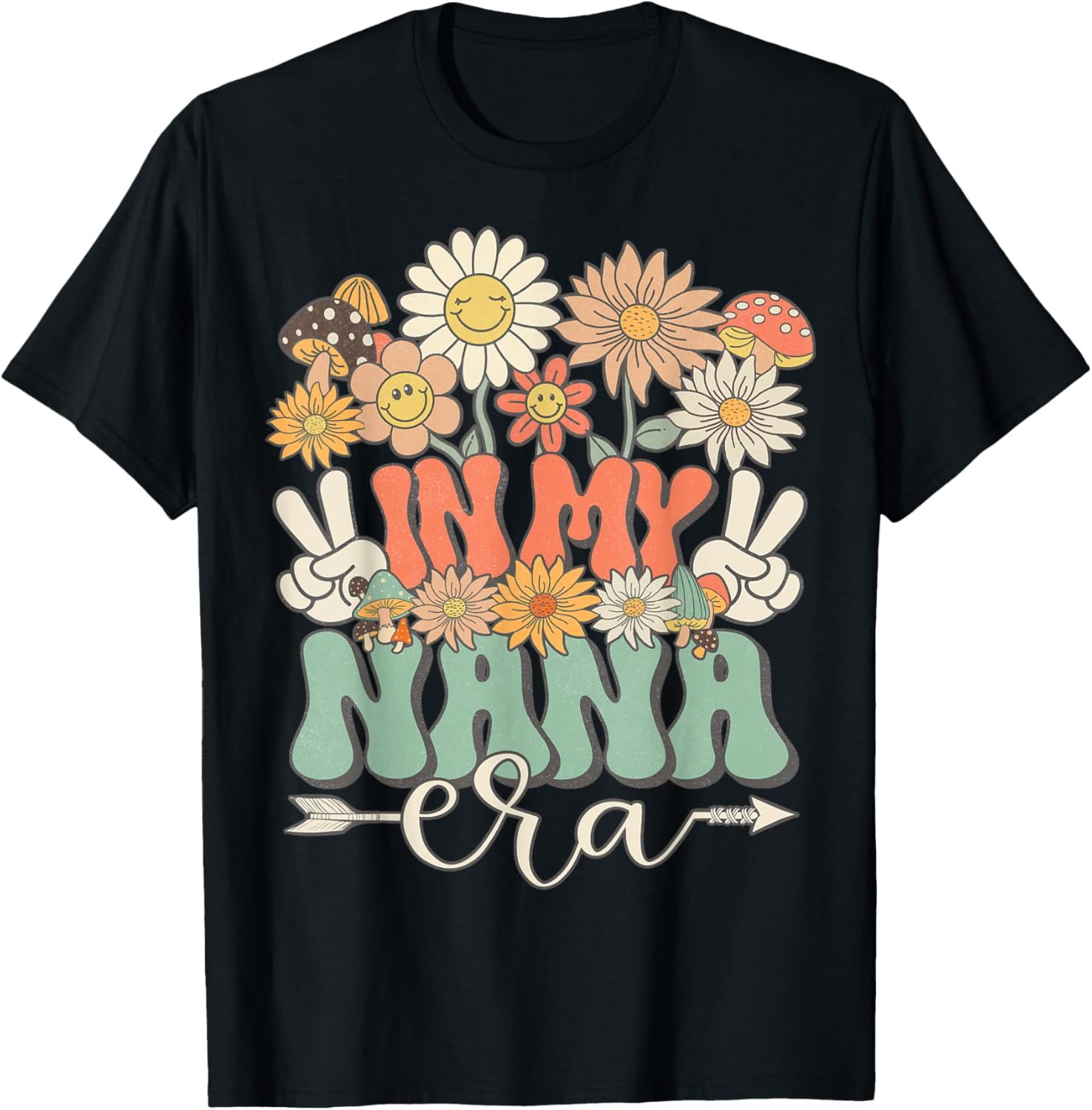 Simple Fit In My Nana Era Floral Hippie Groovy Retro Matching Family T ...