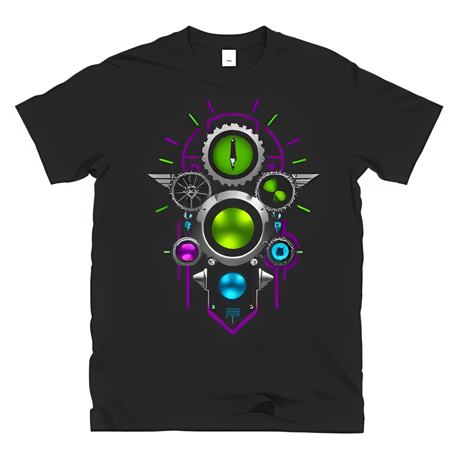 Simple Fit Intricate & Futuristic Graphic Black T-Shirt Vibrant Gear ...