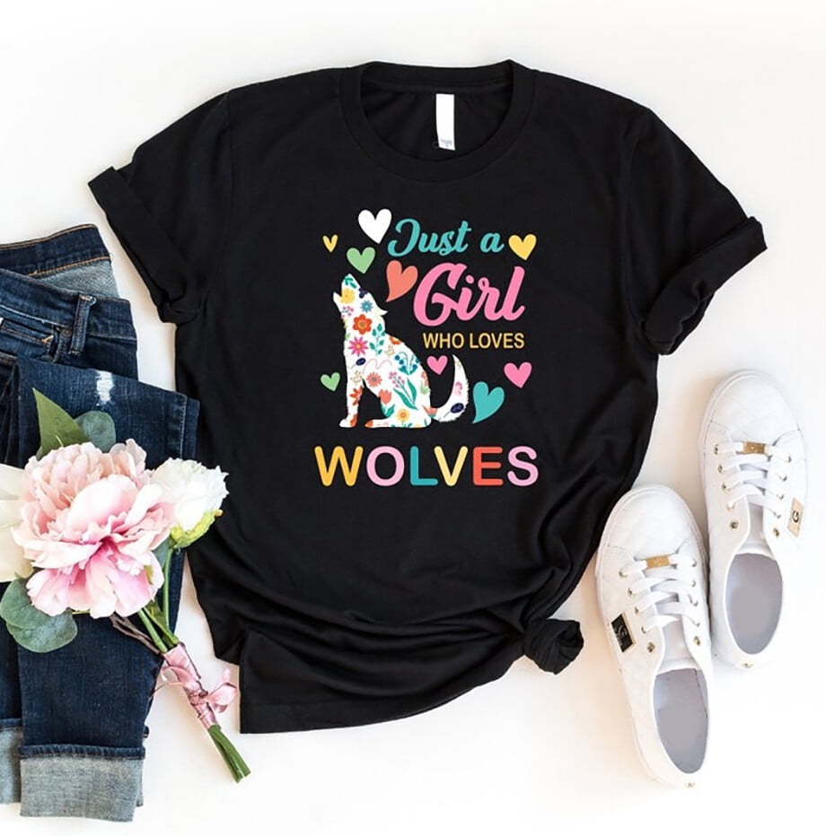 Simple Fit Just A Girl Who Loves Wolves Shirt, Floral Wolf Shirt ...