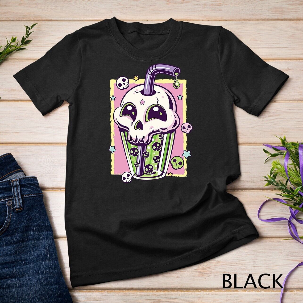 Simple Fit Kawaii Pastel Goth Creepy Boba Bubble Tea Vaporwave Unisex T ...