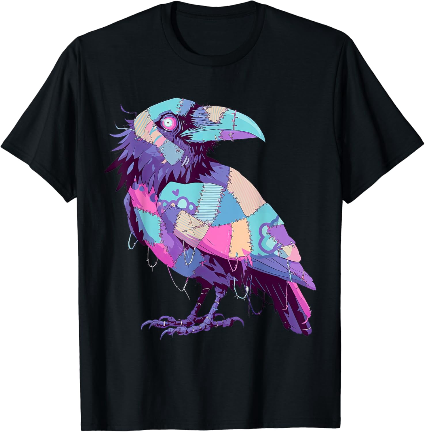 Simple Fit Kawaii Pastel Goth Creepy Cute Zombie Patchwork Raven Crow T ...