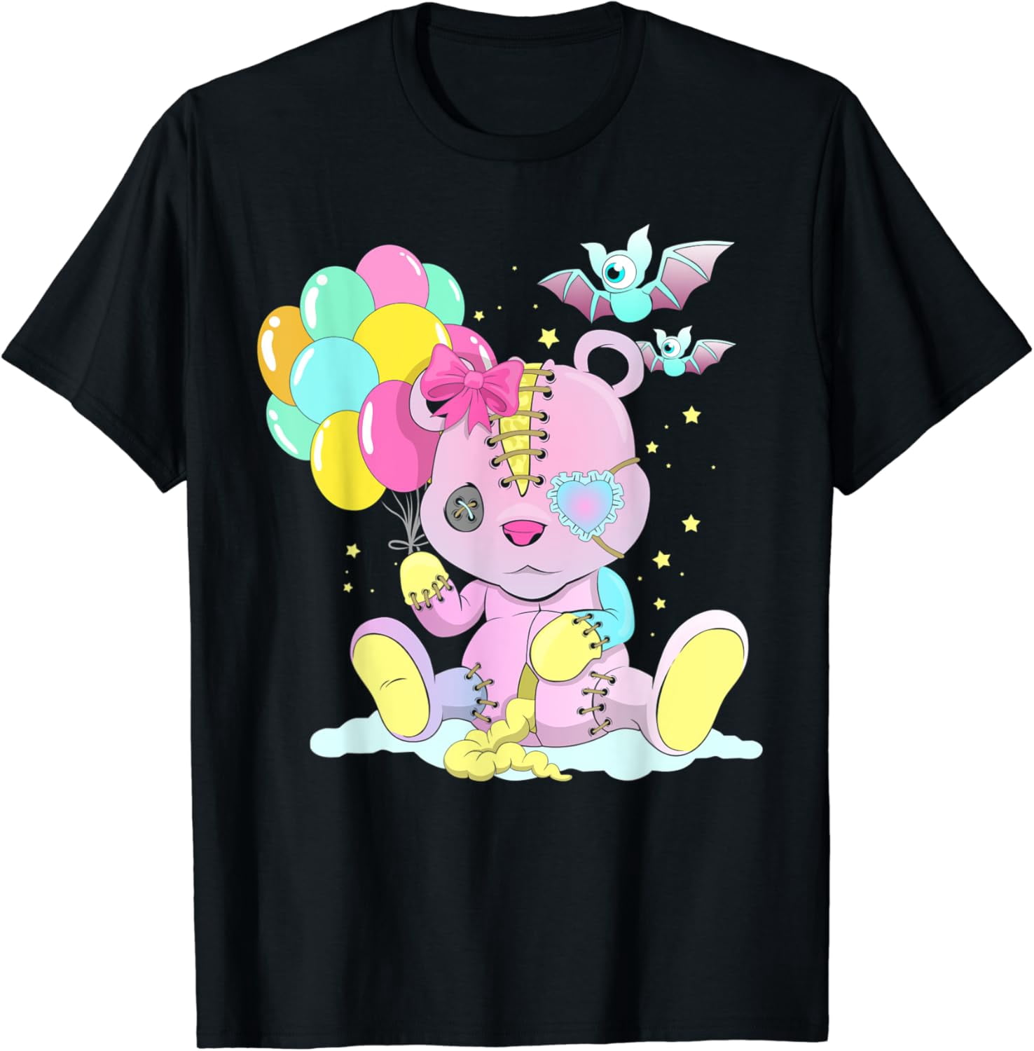 Simple Fit Kawaii Pastel Goth Witchy Bear Balloons Cute Creepy Bear T ...