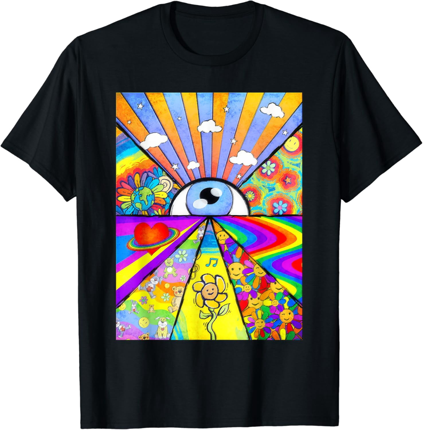 Simple Fit Kidcore Aesthetic Eyes Flower Rainbows Retro 80S 90S T-Shirt ...