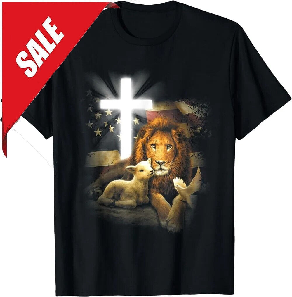 Simple Fit Lion And Lamb Cross Jesus Christ T-Shirt Gift For Him/Her ...