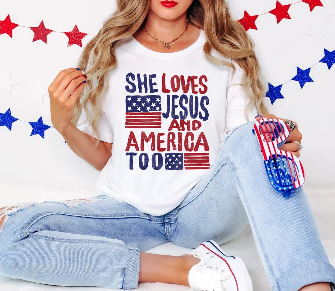 Simple Fit She Loves Jesus And America Too Shirt, Usa Est 1776 Tee, 4Th Of July Shirt, Usa Flag ...