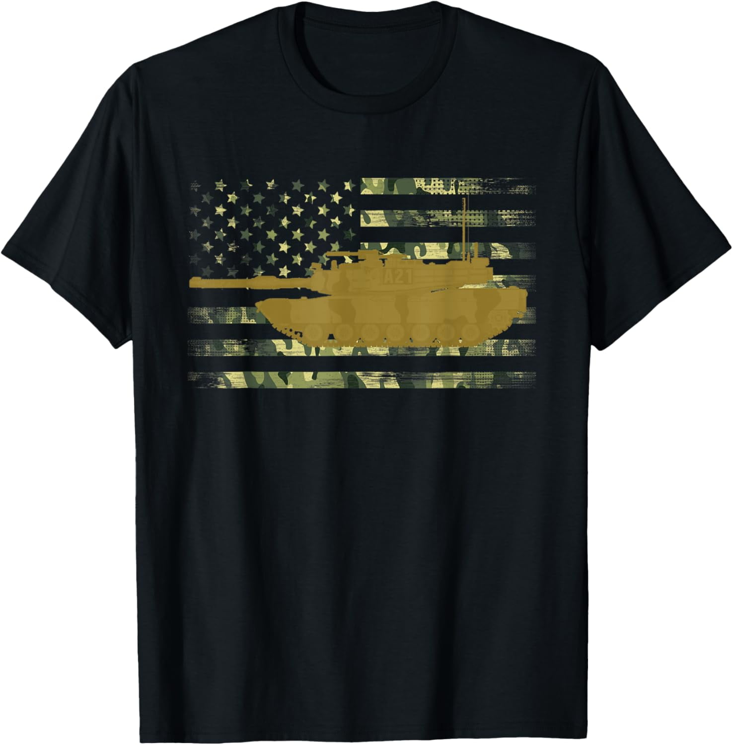 Simple Fit M1 Abrams Military Battle Tank Camo American Flag T-Shirt ...