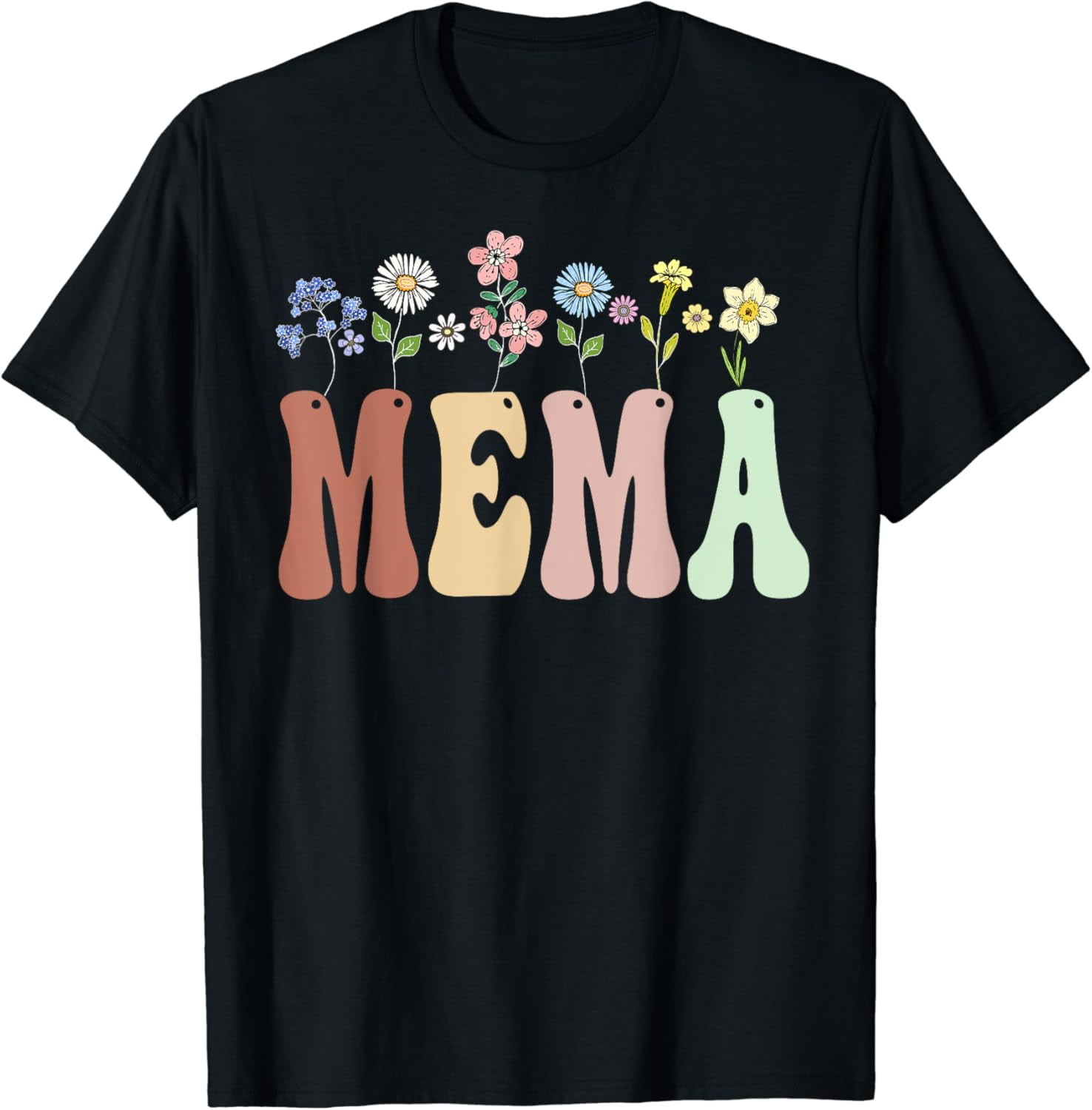 Simple Fit Mema Gifts Women Wildflower Floral Design Mema T-Shirt ...