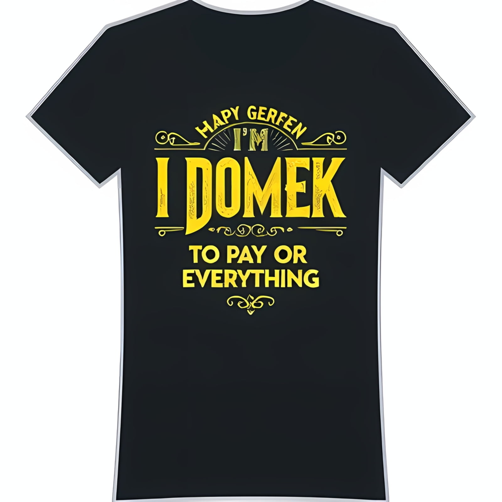 Simple Fit Men'S Black T-Shirt With Ornate Yellow Graphic: 'Happy ...