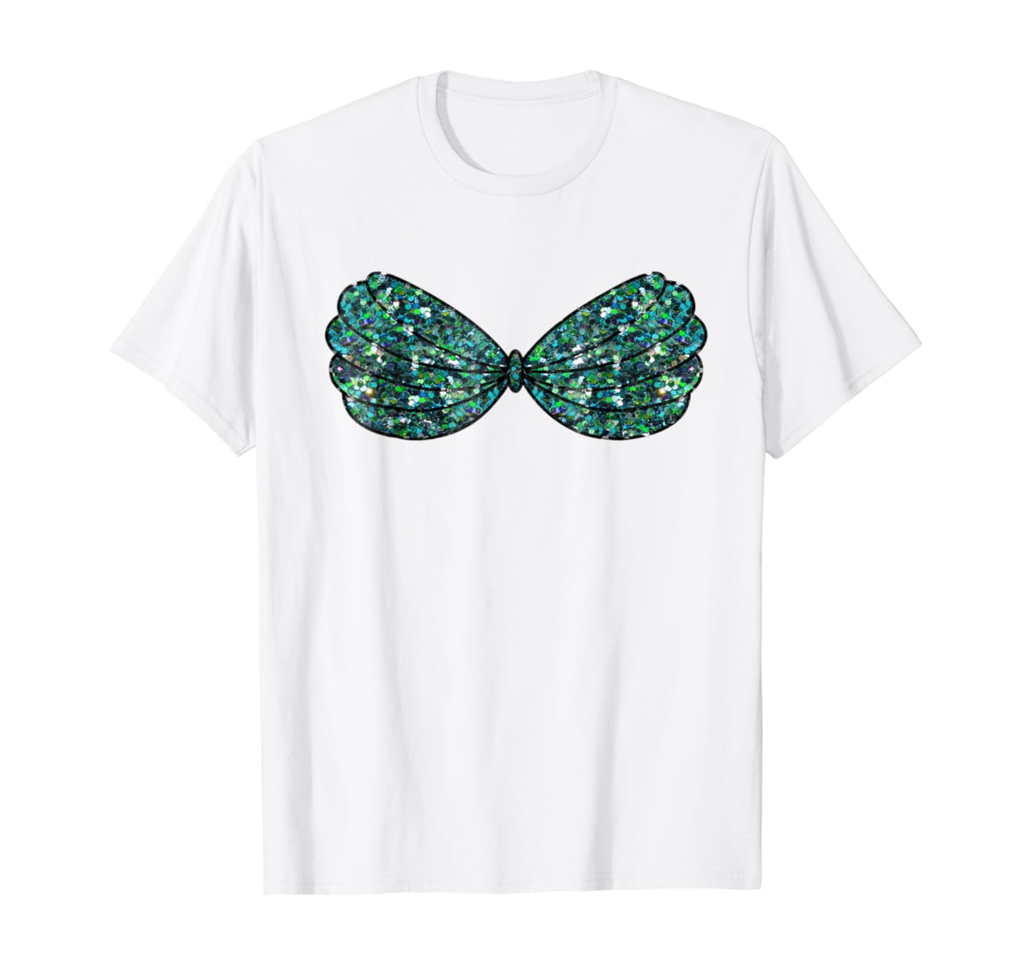 Simple Fit Mermaid Big Green Seashell Bra Cartoon Graphic T-Shirt ...