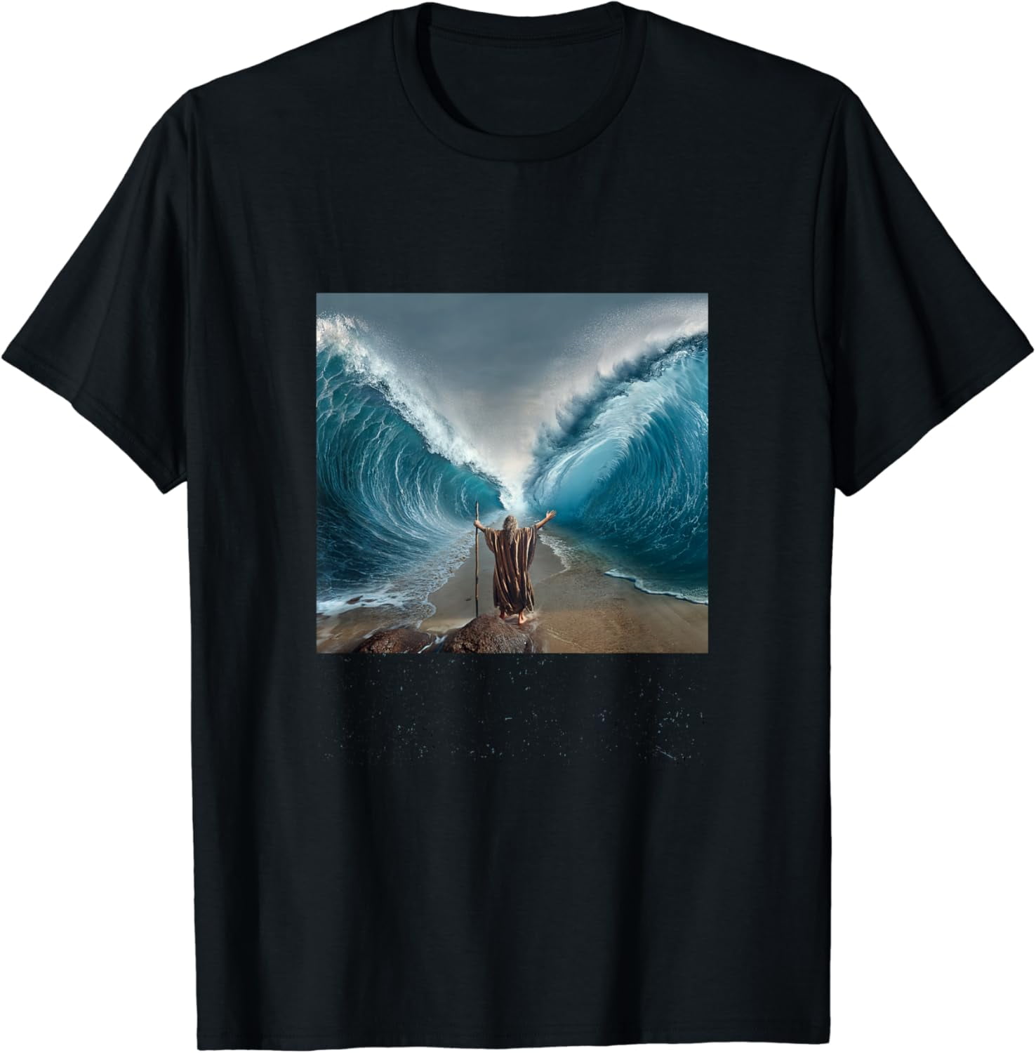 Simple Fit Moses Splitting Red Sea Religious Art History T-Shirt ...