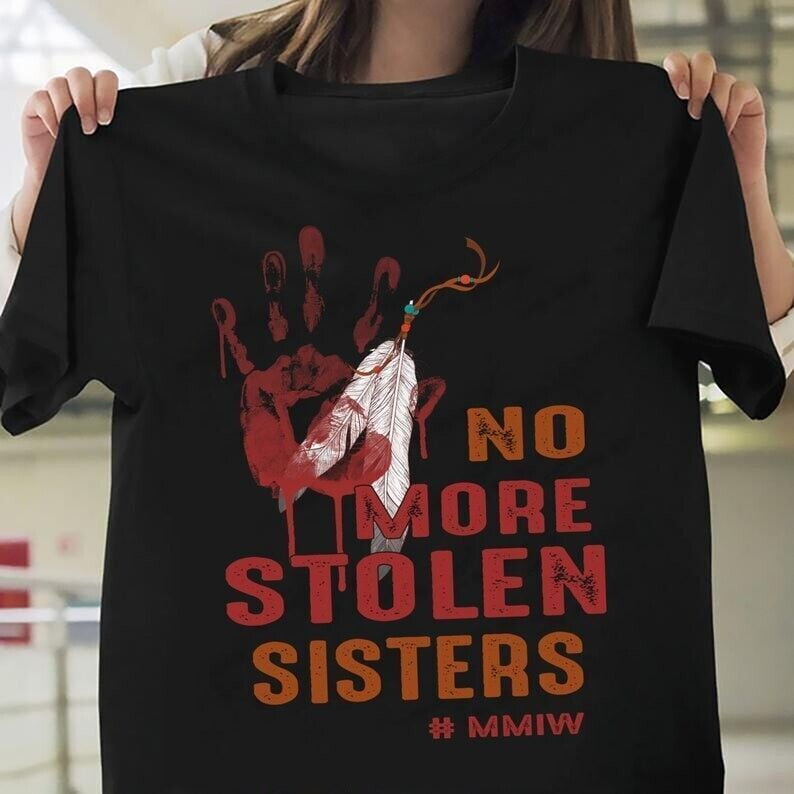 Simple Fit No More Stolen Sisters T-Shirt, Red Handprint Mmiw Movement ...