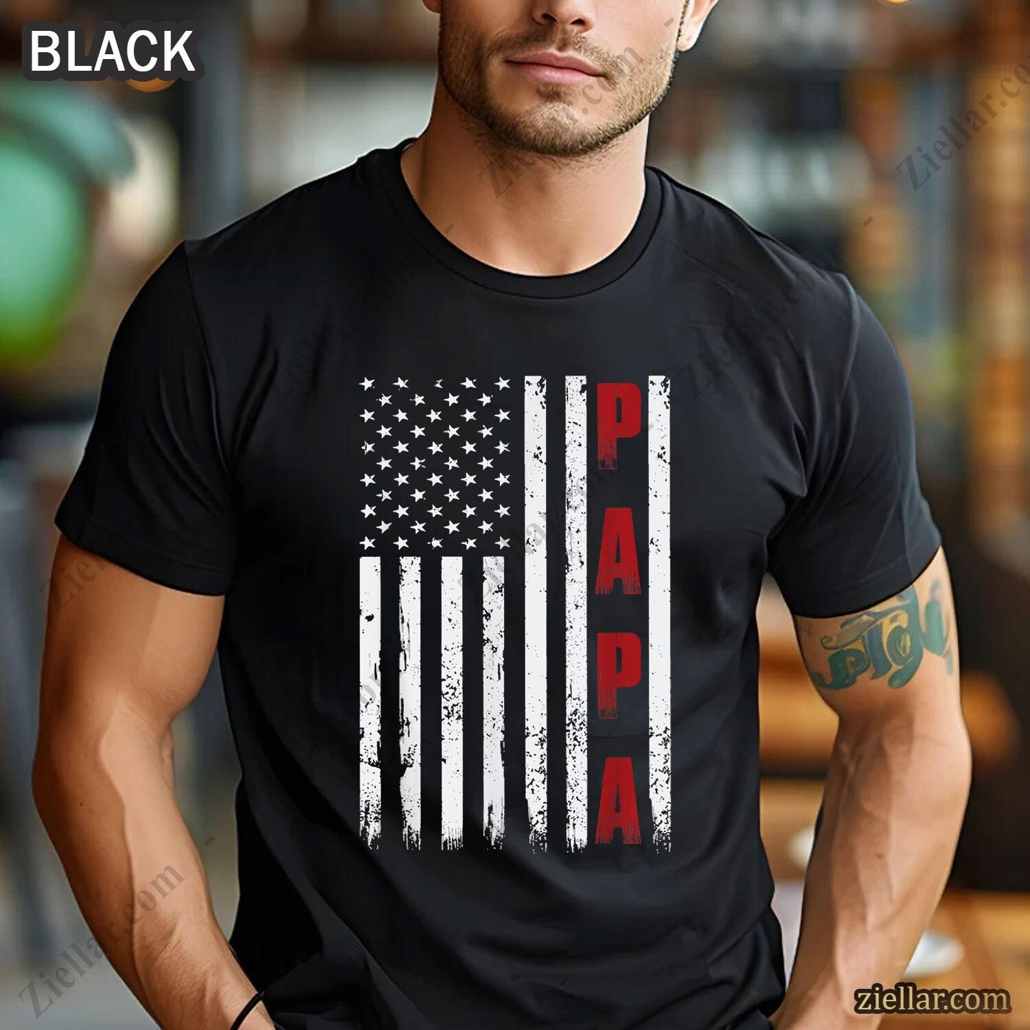 Simple Fit Papa Shirt American Flag Fathers Day Gift From Grand Family ...