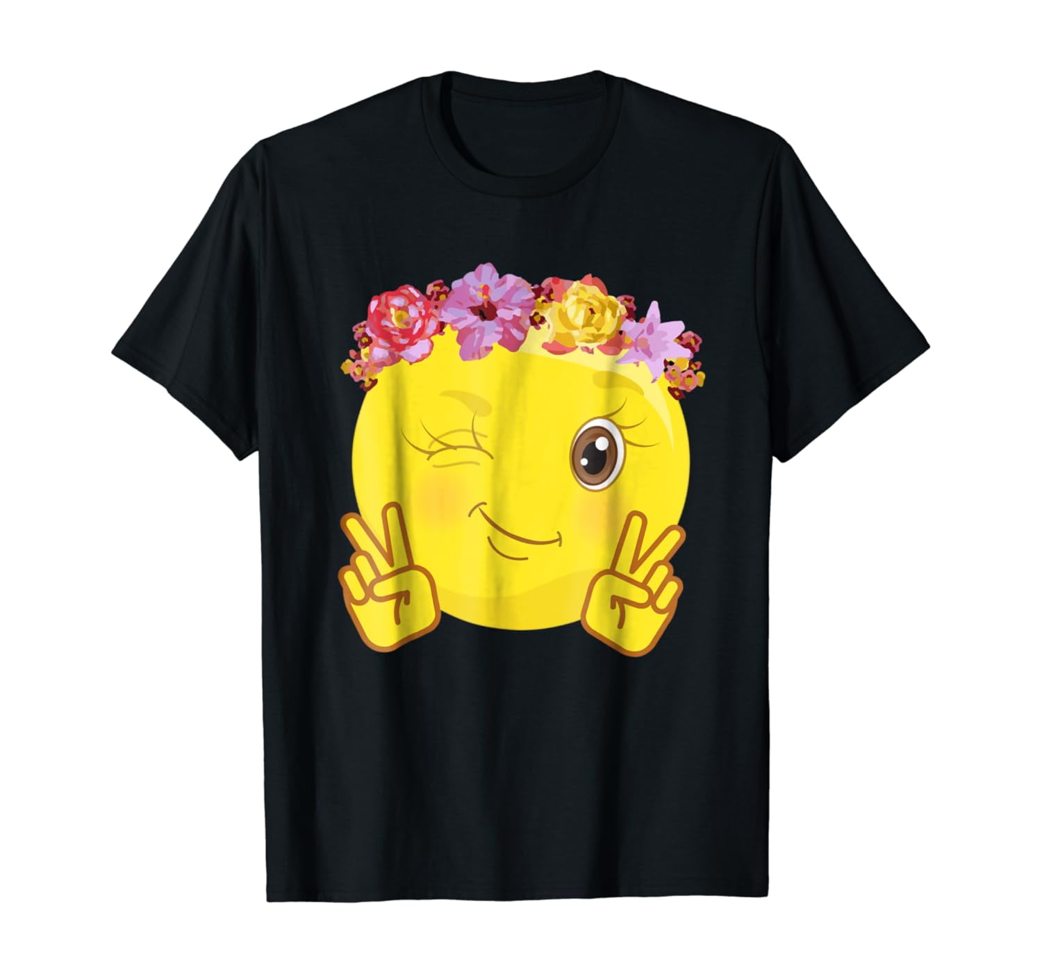Simple Fit Peace Emoticon Winking Flower Crown T-Shirt - Walmart.com
