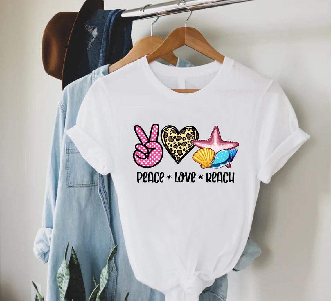 Simple Fit Peace Love Beach Shirt, Cute Summer Beach Tee, Womens Summer ...