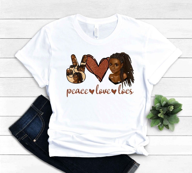 Simple Fit Peace Love Locs Shirt - Locs Women Apparel - Nature Black ...