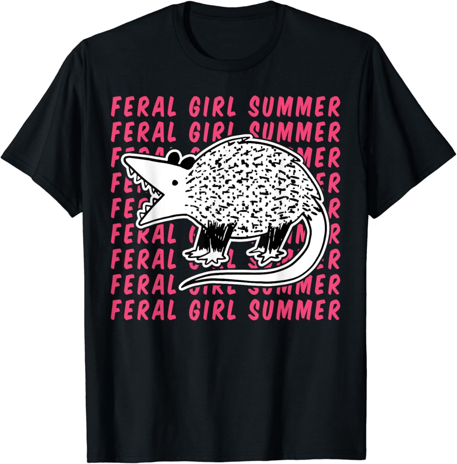 Simple Fit Pink Feral Girl Summer Opossum Possum Funny Women T-Shirt ...