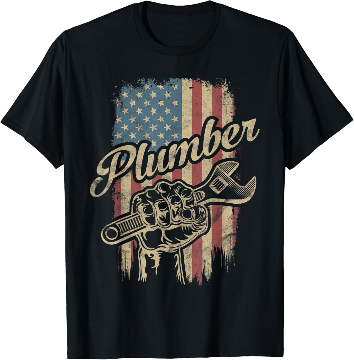 Simple Fit Plumber American Flag Plumbing Pipe Wrench Usa Patriotic T ...