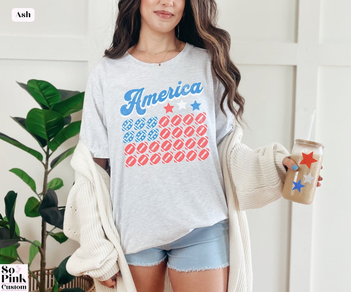 Simple Fit Retro America Red White Blue Football Shirt, 4th of July ...