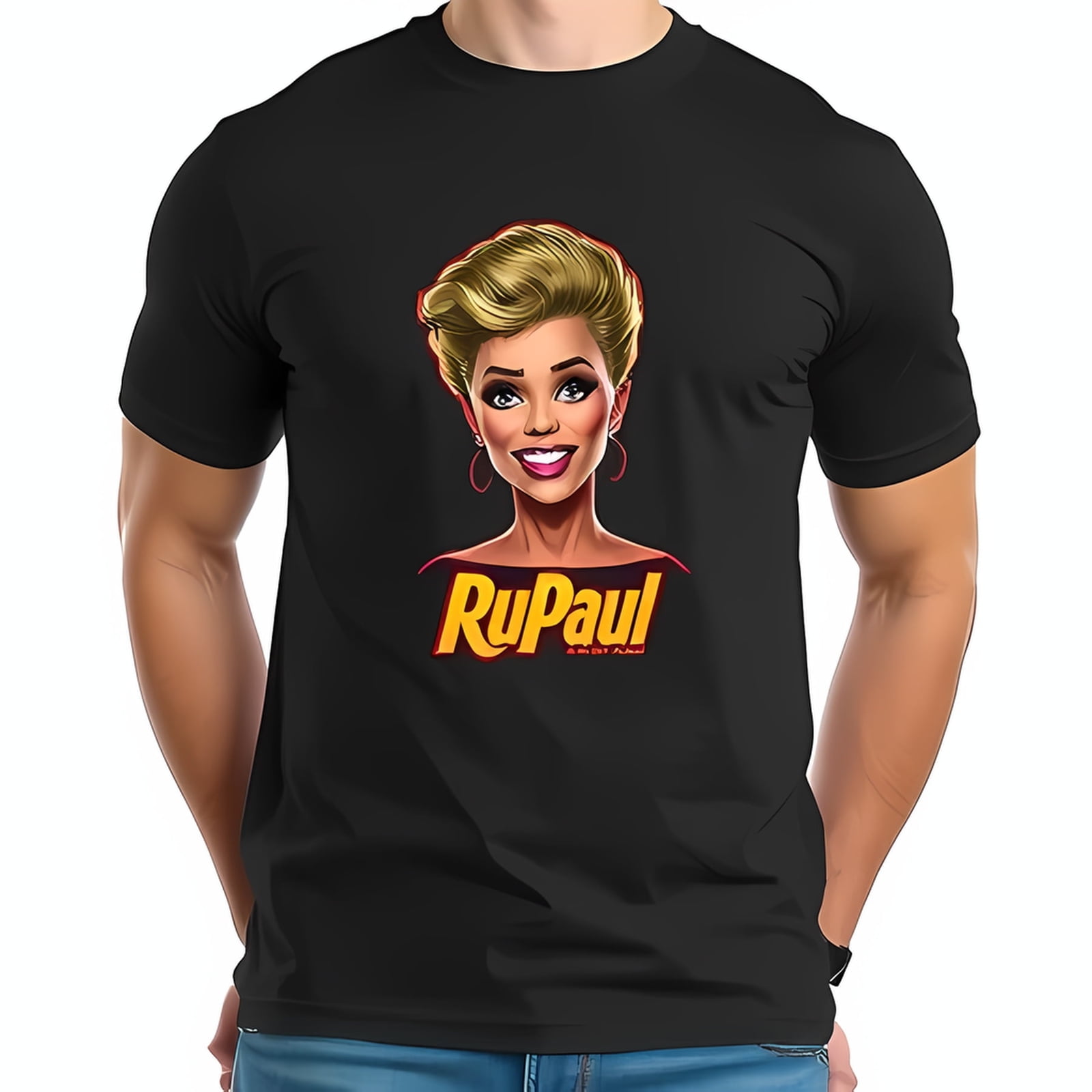 Simple Fit Rupaul Caricature T-Shirt -Stylish Black Tee With Bold ...