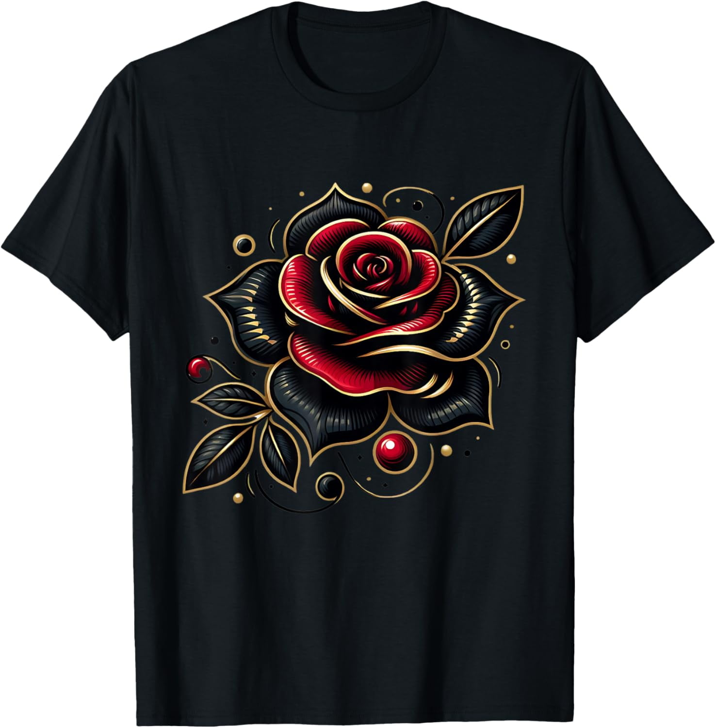 Simple Fit Single Red Roses Flower Of Cute Deep Red Rose Black T-Shirt ...