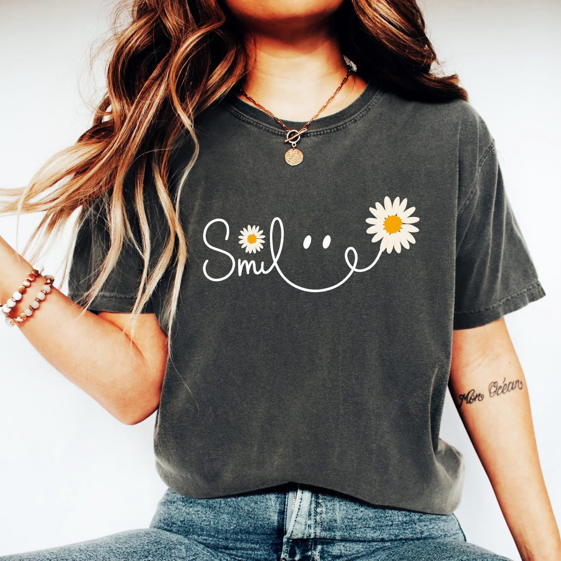 Simple Fit Smile Shirt, Positive Shirt, Be Happy Shirt, Floral Smile ...